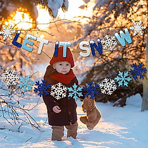 MZ.ogm Glittery Let it Snow Banner with Snowflake Garland Snowflake Decorations Let it Snow Decorations Winter Wonderland Decorations Happy Holidays Banner