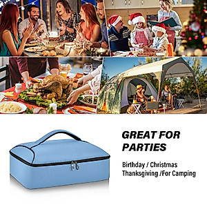 Kigai Plain Blue Gray Solid Color Double Insulated Casserole Carrier For Hot or Cold Food, Expandable Hot Food Carrier Bag, Insulated Food Bag for Parties, Beach, Picnic, Camping