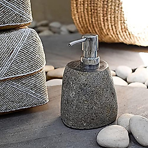 Joglo Living - River Stone Bathroom Accessories Set, Natural Stone Hand soap Dispenser with Bronze or Silver Pump, Toothbrush Holder, soap Dish (Silver Pump), Grey