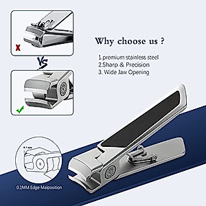 FIXBODY Toenail Clippers for Thick Nails, Ultra Wide Jaw Opening Nail Clippers Set with Nail File, Toenail Clippers for Seniors Thick Toenails, Fingernail Clipper for Men and Women, with Black Handle