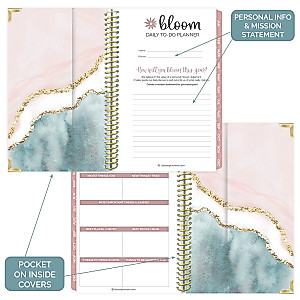 bloom daily planners New UNDATED Hardcover Calendar & Daily Bound To Do List Spiral Notebook - Notes, Goals, to Do's Planning System - 8.25" x 6.5" - Daydream Believer