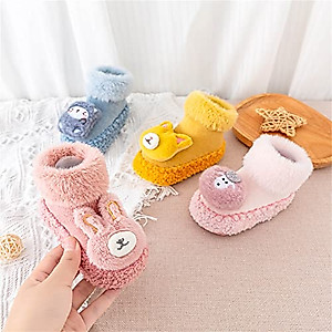 Infant Toddle Footwear Winter Toddler Shoes Soft Bottom Indoor Non Slip Warm Floor Animal Socks Shoes Boy Toddler Running Shoes (Yellow, 12-18 Months)