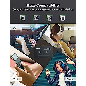 arsvita Car Audio Cassette to Aux Adapter with Upgrade 3.5 MM Aux Plug, Auxiliary Nylon Cable Tape Adapter, Black