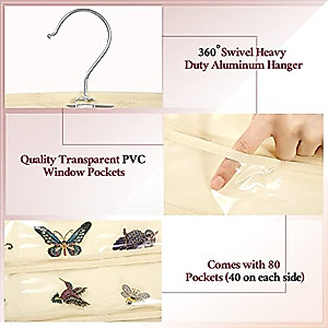 4 Pcs Hanging Jewelry Organizer with 80 Pockets Earring Storage Organizer Dual Sided Earring Holder Organizer Necklace Hanger Closet for Bracelet, Necklace, Ring, Knitting Tool, Accessories, Beige