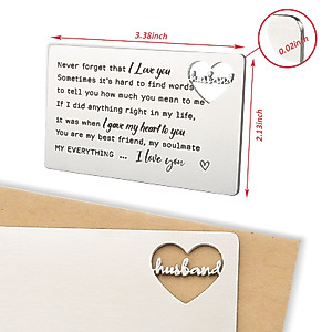 YODOCAMP I Love You Husband Metal Engraved Wallet Insert Card, Gifts for Husband from Wife, Husband Hubby Fiance Anniversary Birthday Christmas Valentine's Day Romantic Gifts