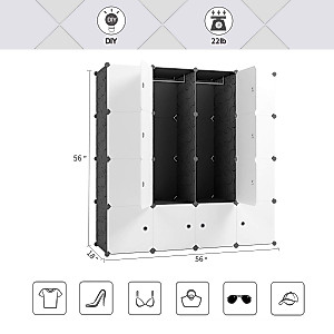 MAGINELS Portable Wardrobe Closets - 14"x18" Depth (16 Cubes) Cube Storage, Bedroom Armoire, Wardrobe Storage Closet, Clothes Dresser, Closet Storage Organizer, Black