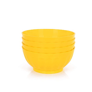 Mintra Unbreakable Plastic Bowl, YELLOW 4pk - Large, 1.8L, 60oz, 7.75inW x 3.25inH - (Part Of A Set) - Salad, Snacks, Breakfast Cereal, Fruit, Popcorn, Soup, Colorful, Shatterproof, BPA Free