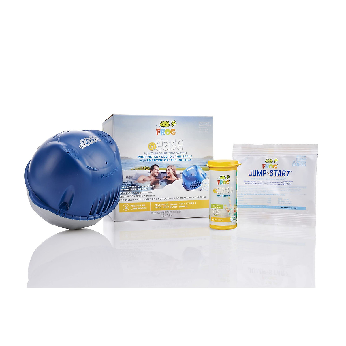 FROG® @Ease® Floating System + 3 Pack of SmartChlor® Replacements + 3 FROG Maintain® Non-Chlorine Shock Treatments for Hot Tubs