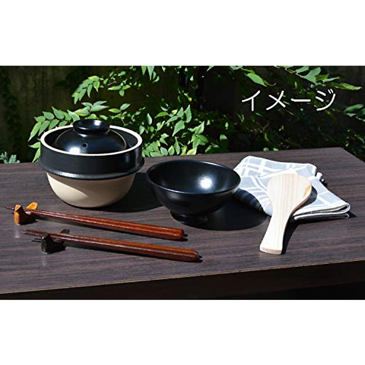 Tsukamoto AKM-2 Rice Pot, Black, 1 Cup, Living Alone, Mashiko Ware Kamakko Rice, Earthenware Pot, 2 Types of Chopsticks Rests