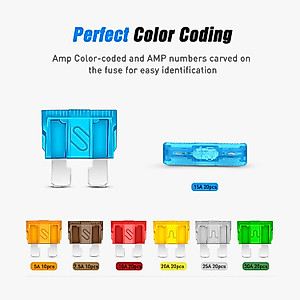 Nilight - 50016R 120 pcs Standard Fuse Assortment kit – 5, 7.5, 10, 15, 20, 25, 30 AMP – Regular APR/ATO (Open)/ATC Blade Fuses for Cars, Trucks, Boats,Automotives,2 Years Warranty