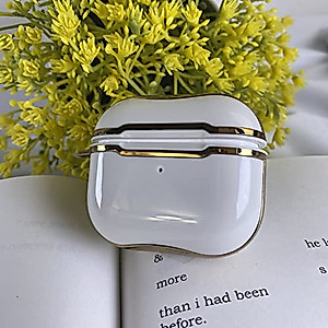 KIQ Armor for AirPods 3rd Gen Case Protective Cover w/Keychain for Women Men Kids for Apple AirPods 3rd Generation Case AirPods 3 Case Gold Trim - White