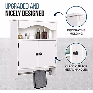 LUCYPAL Bathroom Cabinet Wall Mounted with Doors, Wooden Hanging Cabinet, Bathroom Cabinet with Towel Bar Over The Toilet, Bathroom Wall Cabinet White