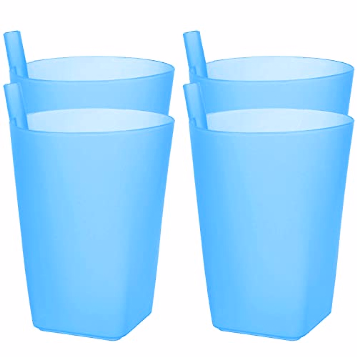 MAGICLULU 4Pcs Cup with Built in Straw Plastic Water Sippy Cups Containers Milk Straw Drinking Cups for Kids (Random Color)
