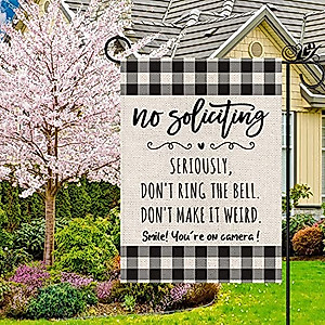 Funny Garden Flag No Soliciting Seriously Don't Ring The Bell Don't Make It Weird Smile Vertical Double Sided Outdoor Indoor Yard Decoration 12.5 x 18 Inch