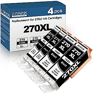 Ankink Compatible Canon Ink Cartridge PGI-270XL&CLI-271XL Black use PIXMA MG5720 MG6821 MG7720 TS6020 TS8020 TS9020 Printers 270 271 XL 4 Black Pack(2 PGI-270 Pigment Black PGBK, 2 CLI-271 Black)