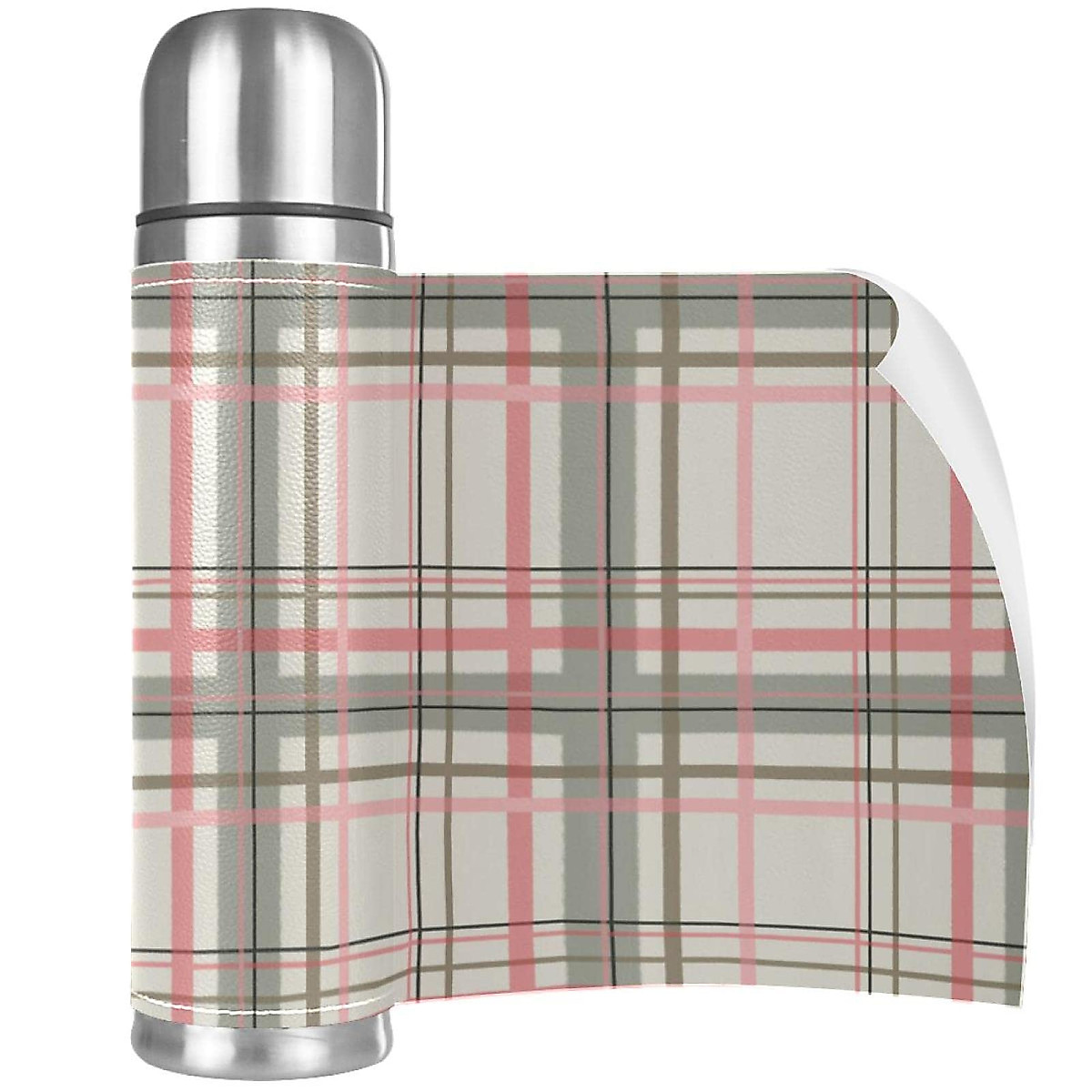 Stainless Steel Leather Vacuum Insulated Mug Cascading Plaid Thermos Water Bottle for Hot and Cold Drinks Kids Adults 16 Oz