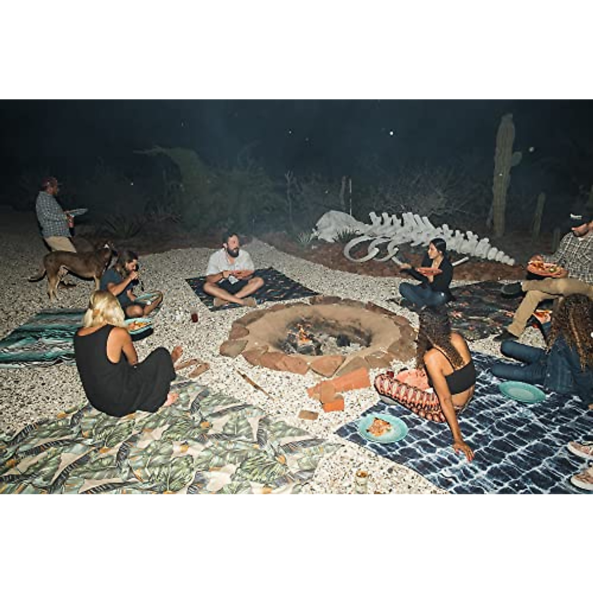 Nomadix Festival Blanket - Perfect for Picnics, Camping, & Lawn Seating - Plush Top & Water Resistant Base - Made with Post Consumer Recycled Materials - Palms Night - 60x70