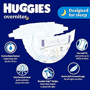 Huggies Size 4 Overnites Baby Diapers: Overnight Diapers, Size 4 (22-37 lbs), 52 Ct