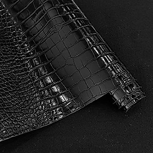 12" x 53" Glossy Embossed Crocodile Texture Faux Leather Roll Synthetic Leather Crafts Fabric for Wallets Keychains Handbags Making Sewing Crafts Material (Black)