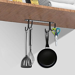 ABuff 6 Pack Cabinet Hook Mug Holder - Hanging Coffee Cup Rack for Kitchen, 24 Hooks Under Cabinets Metal Hangers Organizer Shelf Storage Utensil (Black)