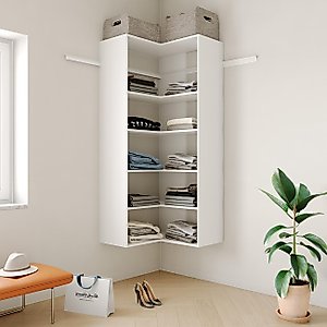 SOLRIG Closet System Corner Storage kit, with Hanging Rod and All Hardware Kits, Adjustable Shelves, Need to be Assembled, Manufactor Wood with White Color for Bedroom and Closet Room.