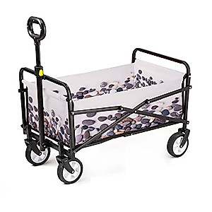 Collapsible Wagon Cart Varied Pebbles on White top View Foldable Utility Wagon Large Capacity Garden Cart with Push Bar for Beach Camp Outdoor Shopping