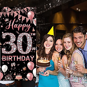 30th Birthday Decoration Door Banner, Rose Gold Happy 30th Birthday Decorations for Women, Door Cover Sign Poster Decoration, Dirty 30 Birthday Party Decoration Backdrop for Her 6.1ft x 3ft Fabric PHXEY