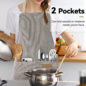 NLUS 2 Pack Kitchen Cooking Aprons, Adjustable Bib Soft Chef Apron with 2 Pockets for Men Women (Black/Brown Stripes)