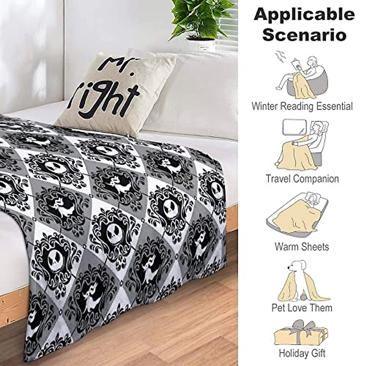 Nightmare Christmas Throw Blanket 60x50 Inches Soft Plush Blanket for Couch Car Bed Christmas