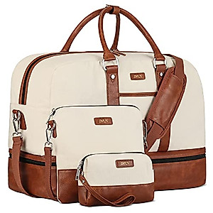 Weekender Bags for Women, Large Overnight Bag Canvas Travel Duffel Bag Carry On Tote with Shoe Compartment 21" for Women & Men 3Pcs Set