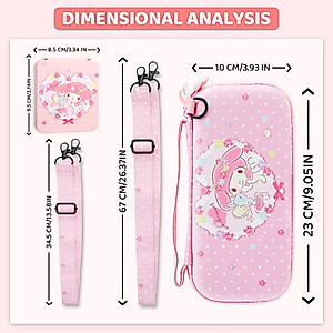 FUNDIARY Cute Carrying Case for Nintendo Switch and Switch OLED, Hard Portable Travel Case for Switch and Switch OLED, Case Accessories Bundle with Game Case and 2 Thumb Caps - Anime Bunny