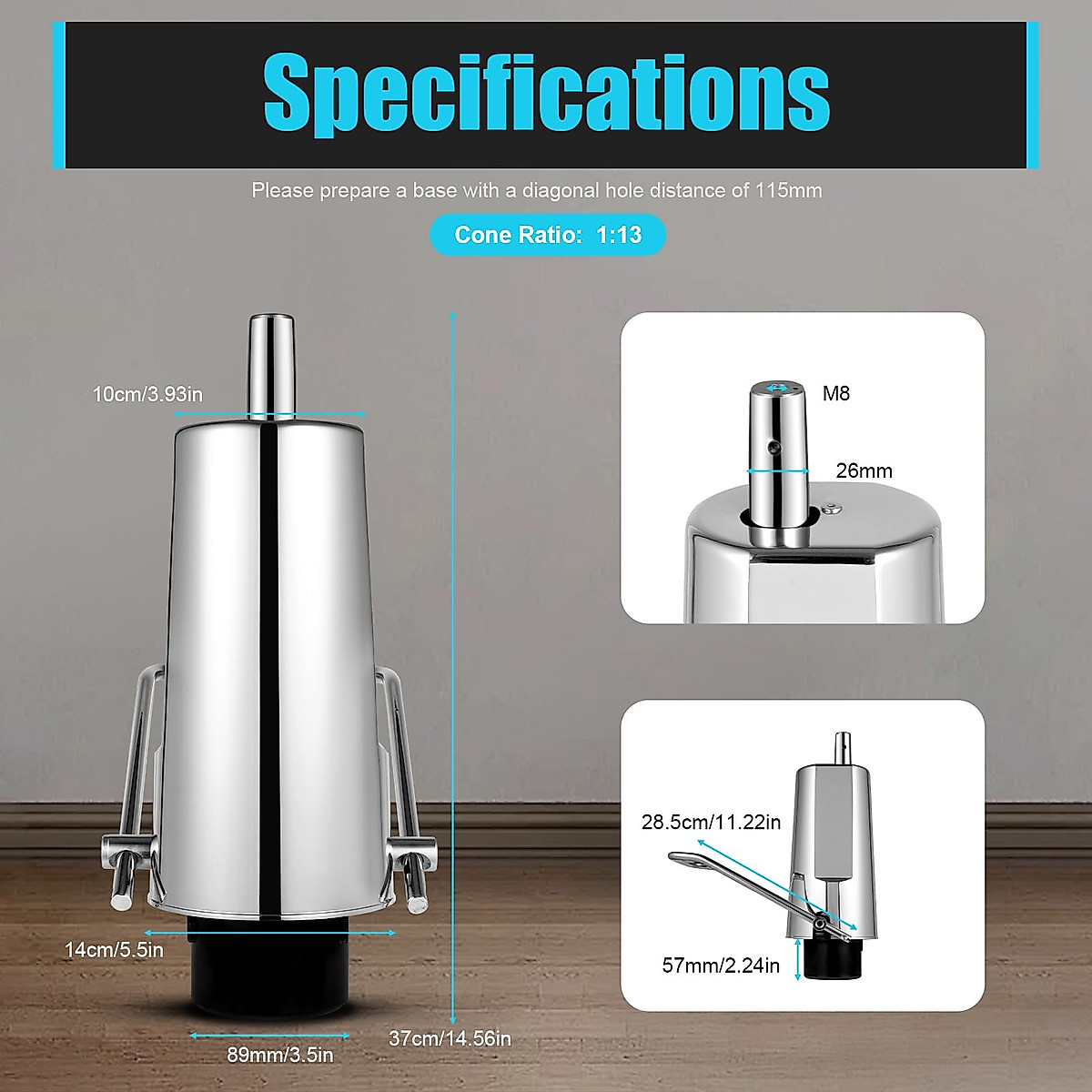 Chair Replacement Hydraulic Pump, 4 Screw Pattern for Bar Beauty Salon Barber Hairdressing Adjustable Height 11cm / 4.3inch & Weight Capacity 440 lbs/200kg