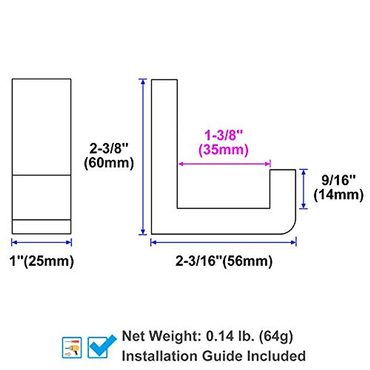 Angle Simple Bath Robe Hook 2 PCS, SUS304 Stainless Steel Bathroom Coat Towel Holder, Heavy Duty Wall Hook, Matte Black