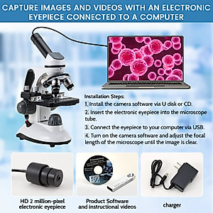 Crspexil 40X-2000X Microscopes for Kids Students Adults, with Microscope Prepared Slides 30p, 2.0 mp Camera, Microscope Accessories, Phone Adapter, Microscopes for School Laboratory Home Education