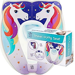 UNI BOO BOO Travel Potty Seat - Portable and Foldable Toddler Kids Toilet Training Seat for All Toilets - with Splash Guard and Rubber Pads - Free Kids Travel Bag for Boys and Girls (Unicorn)