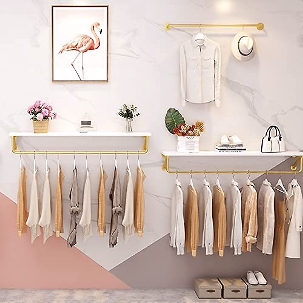 VejiA Home Clothing Rail,Heavy-Duty Commercial Grade Clothes Rail,Clothing Store Display Rack,Wall-Mounted Hanger Clothing Garment