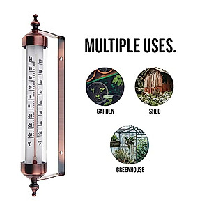 Outside Thermometer with Bronze Effect Design - Stylish Outdoor Thermometer Suitable for Outside Wall Greenhouse Garage