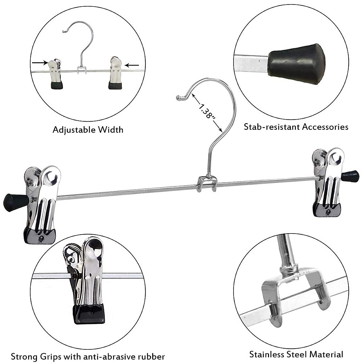 NORTHERN BROTHERS Shorts Hangers 50 Pack, Jeans Hangers for Closet Heavy Duty Clothes Hangers for Trousers Shirt Slim Hangers for Men Women