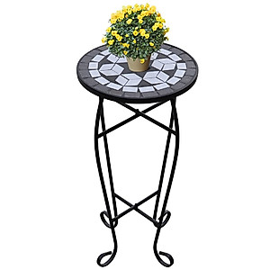 Keketa Mosaic Side Table Plant Table Black White for Patio,Bistro,Bar