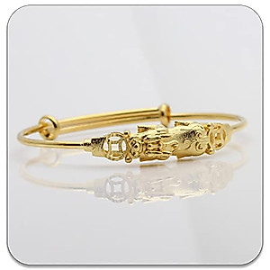 PEAS 18K Gold Plated Jewelry Feng Shui Pi Xiu Bracelet Adjustable Cuff Bracelet