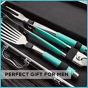 Toadfish BBQ Grill Accessories Set, 3-Piece Stainless Steel Grilling Tools with Aluminum Case, Grill Tongs, Grill Fork & Grill Spatula