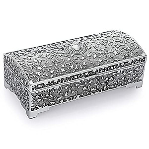 Hipiwe Vintage Metal Jewelry Box Trinket Storage Box Treasure Chest Case Ring Holder Necklace Earring Organizer Keepsake Box Wedding Birthday Gift for Girls Women, Medium