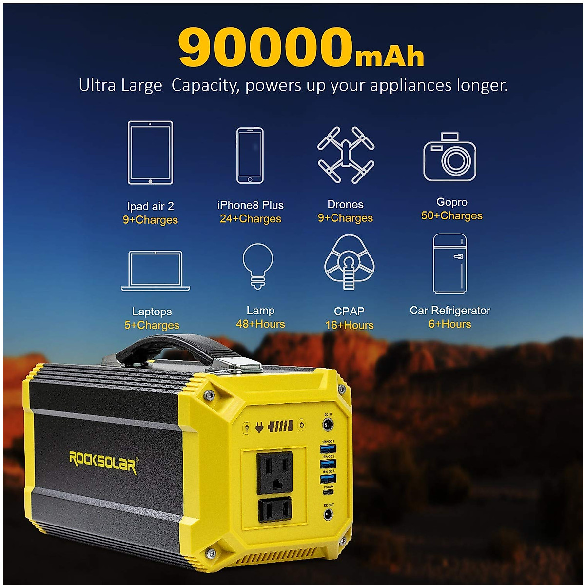 ROCKSOLAR Portable Power Station 300W Utility RS630A - 333Wh Backup Lithium Battery, Solar Generator Power Supply with AC/USB/12V DC Outlets for Camping, RV, Home, Outdoor, Emergency