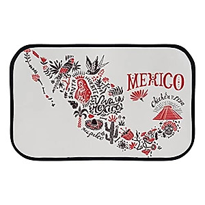 Bath Mat Bathroom Rugs Mexico Nature Culture Elements Map Non Slip Memory Foama Bathtub Mats Comfortable and Soft Water Absorption Fast Dry Area Rug Machine Washable,23.6x15.7 Inch