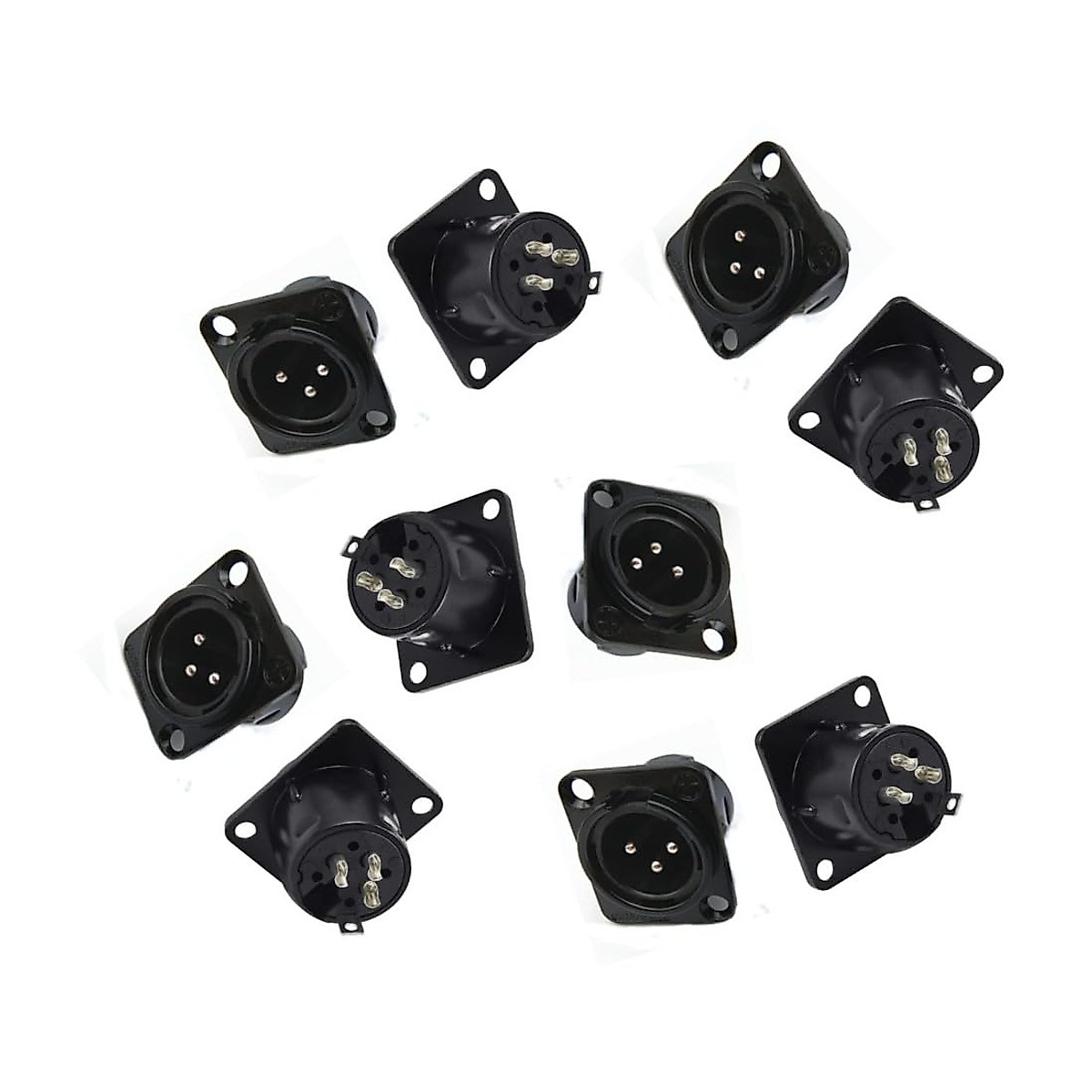 GDQLCNXB XLR Male Jack 3 Pin Panel Mount Jacks, XLR-M Audio Speaker Microphone Connector Black Metal Case 10Pcs