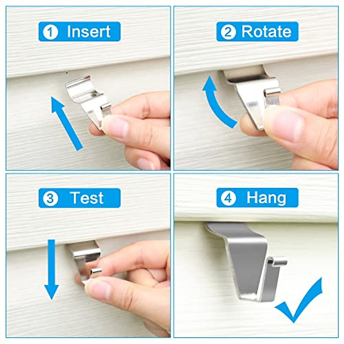 Hulzkon Vinyl Siding Hooks (60 Pack), Heavy Duty No-Hole Hangers Low Profile Design for Vinly Siding Decor, Wreaths, Tools, Lights, Outdoor Stainless Steel Vinyl Siding Clips