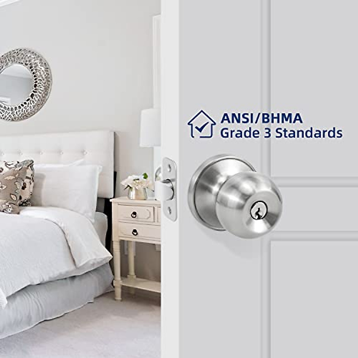 LOQRON Key Entry Ball Door Knob and Single Cylinder Deadbolt Lock Combo Set Security for Entrance and Front Door with Satin Nickel Finish