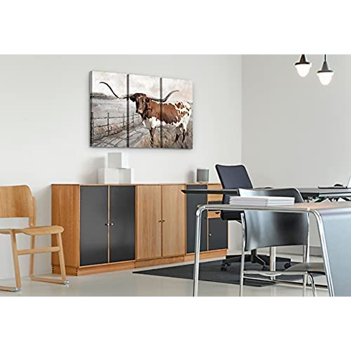 Longhorn Wall Decor - Western Decor Wall Art - Farmhouse Artwork - Cow Canvas Wall Art - 3 Piece Set 24x36 - Texas Theme Picture for Home or Office