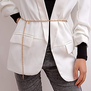 Jurxy Multilayer Alloy Waist Chain Body Chain for Women Golden Waist Belt Pendant Belly Chain Adjustable Body Harness for Jeans Dresses – Gold Style 5