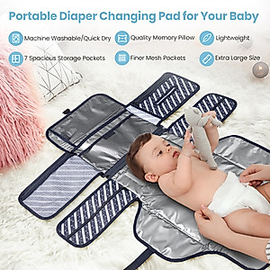 Portable Changing Pad, Waterproof Baby Changing Pad with 4 Storage Pockets, Detachable & Portable Diaper Changing Pad Newborn Baby Essentials, Travel Changing Pad for Baby Shower Gifts